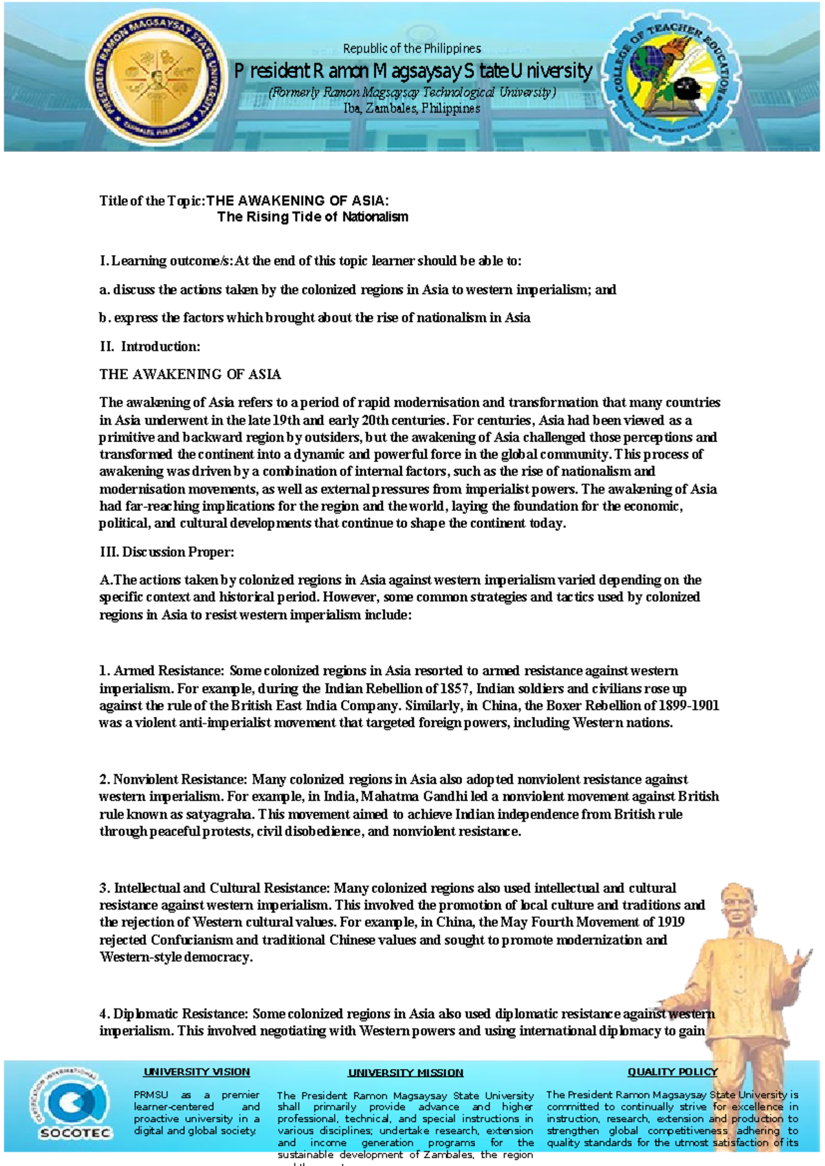 The Awakening of Asia: Nationalism in 19th & 20th Century AS-101 ...
