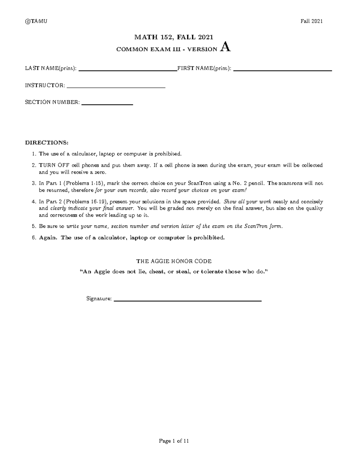 MATH 152 Fall 2021 Common Exam Guidelines and Problems - Studocu