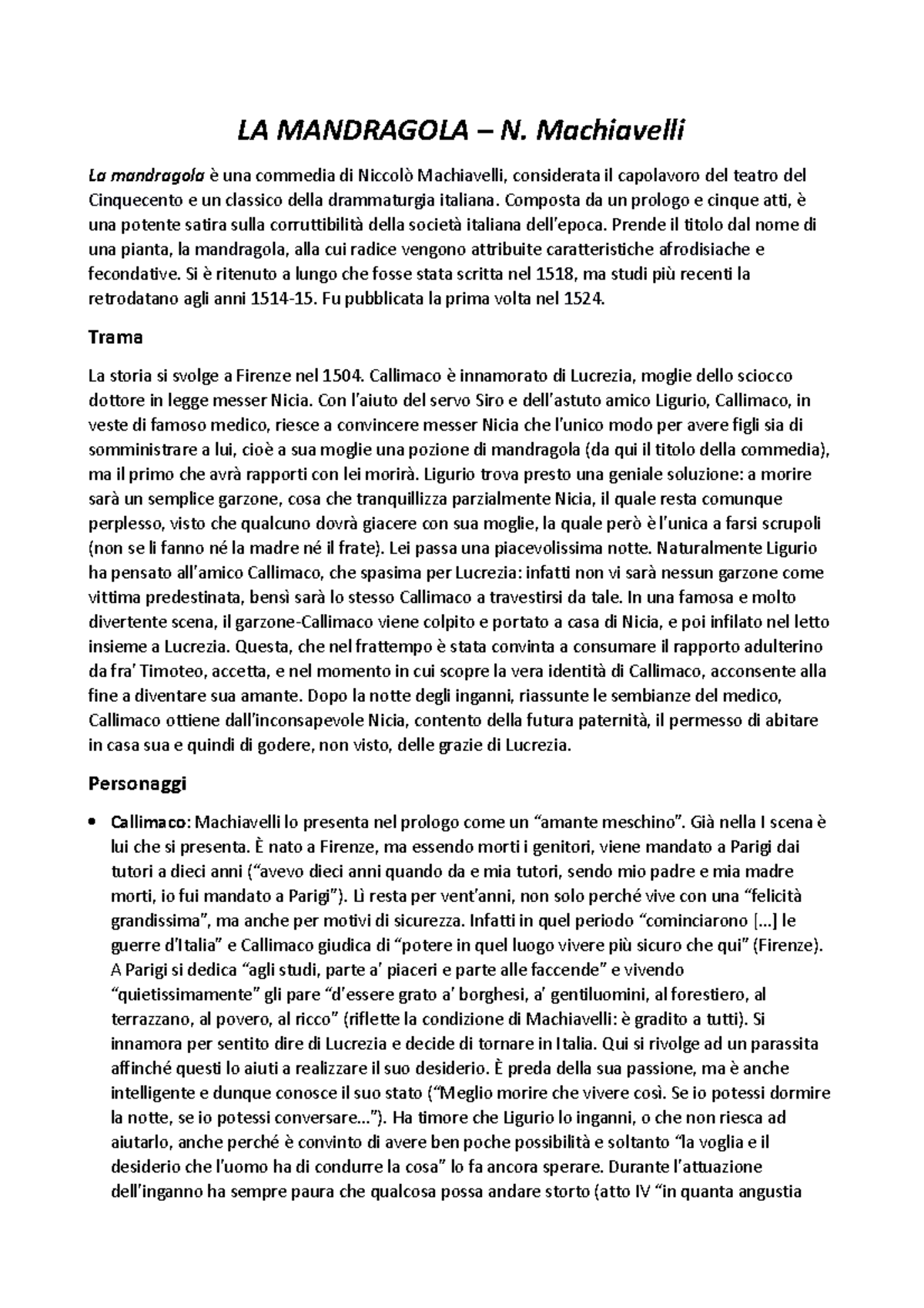 La Mandragola di N. Machiavelli: Analisi e Personaggi della Commedia ...