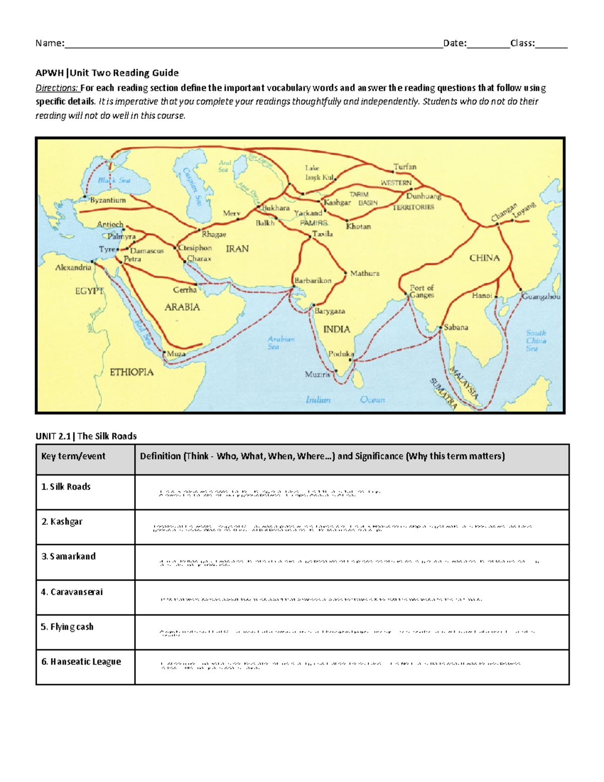 721843511 Annotated APWH Unit 2 Reading Notes Guide: Silk Roads, Trade ...