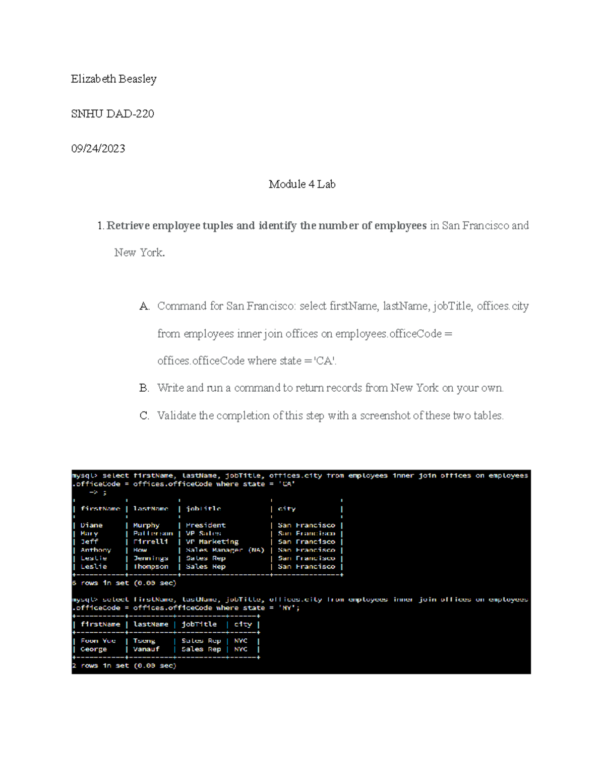 Module 4 DAD-220 Beasley Lab: Employee Records & Cardinality Analysis ...