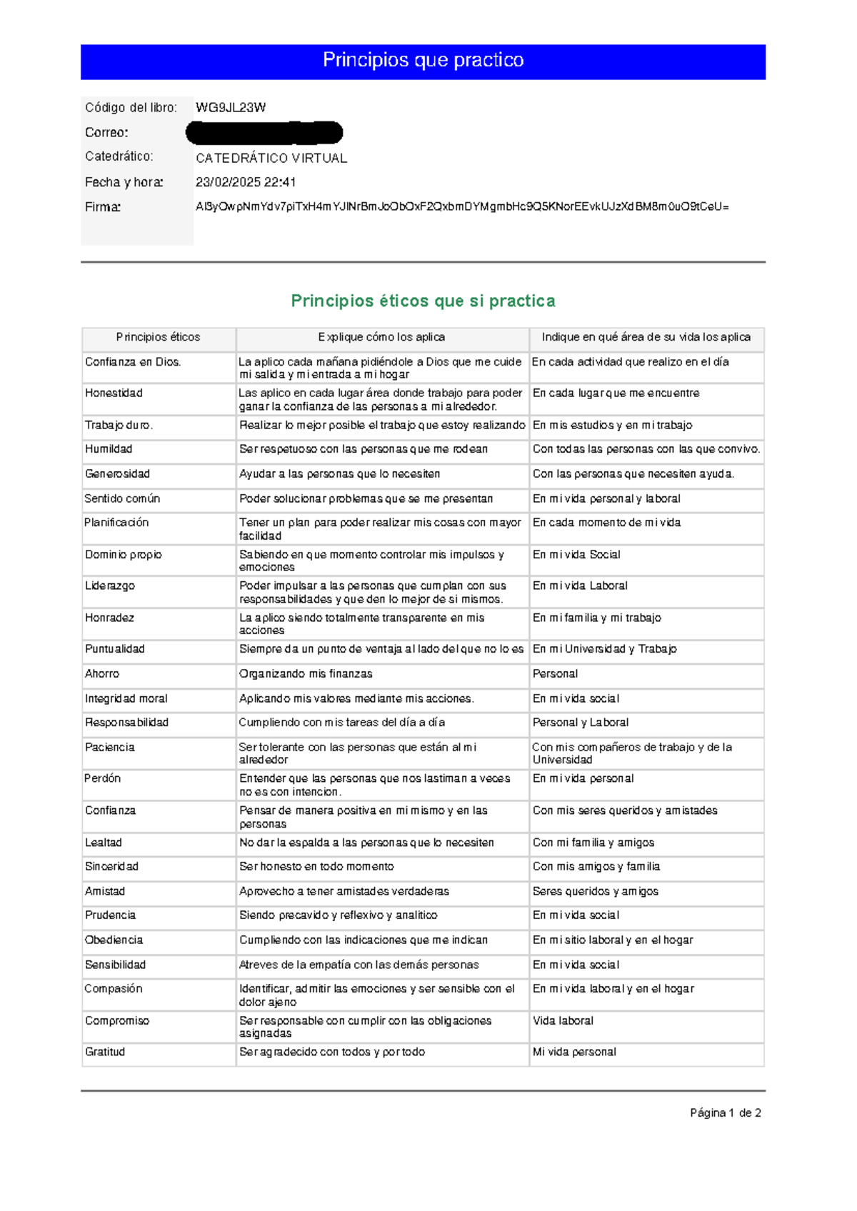 Práctica de Principios Éticos en la Vida Personal y Laboral - WG9JL23W ...