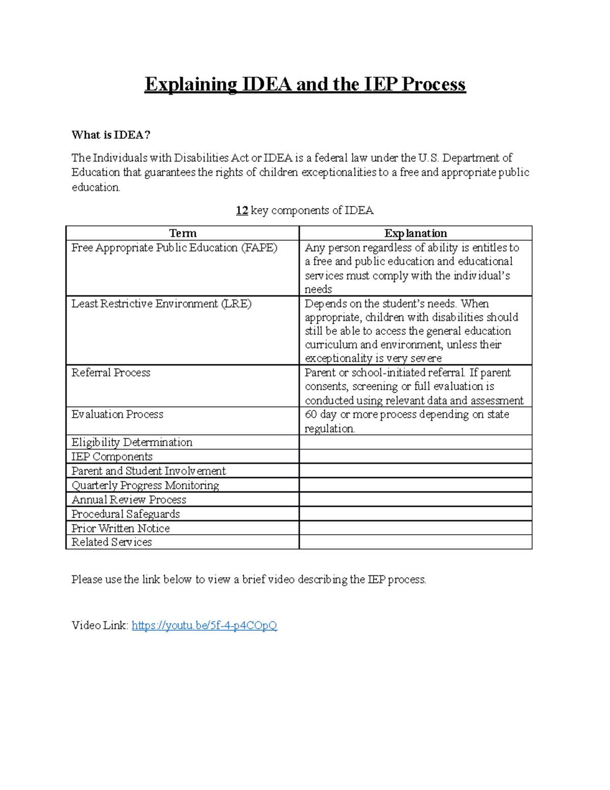 Explaining IDEA and the IEP Process - Department of Education that ...