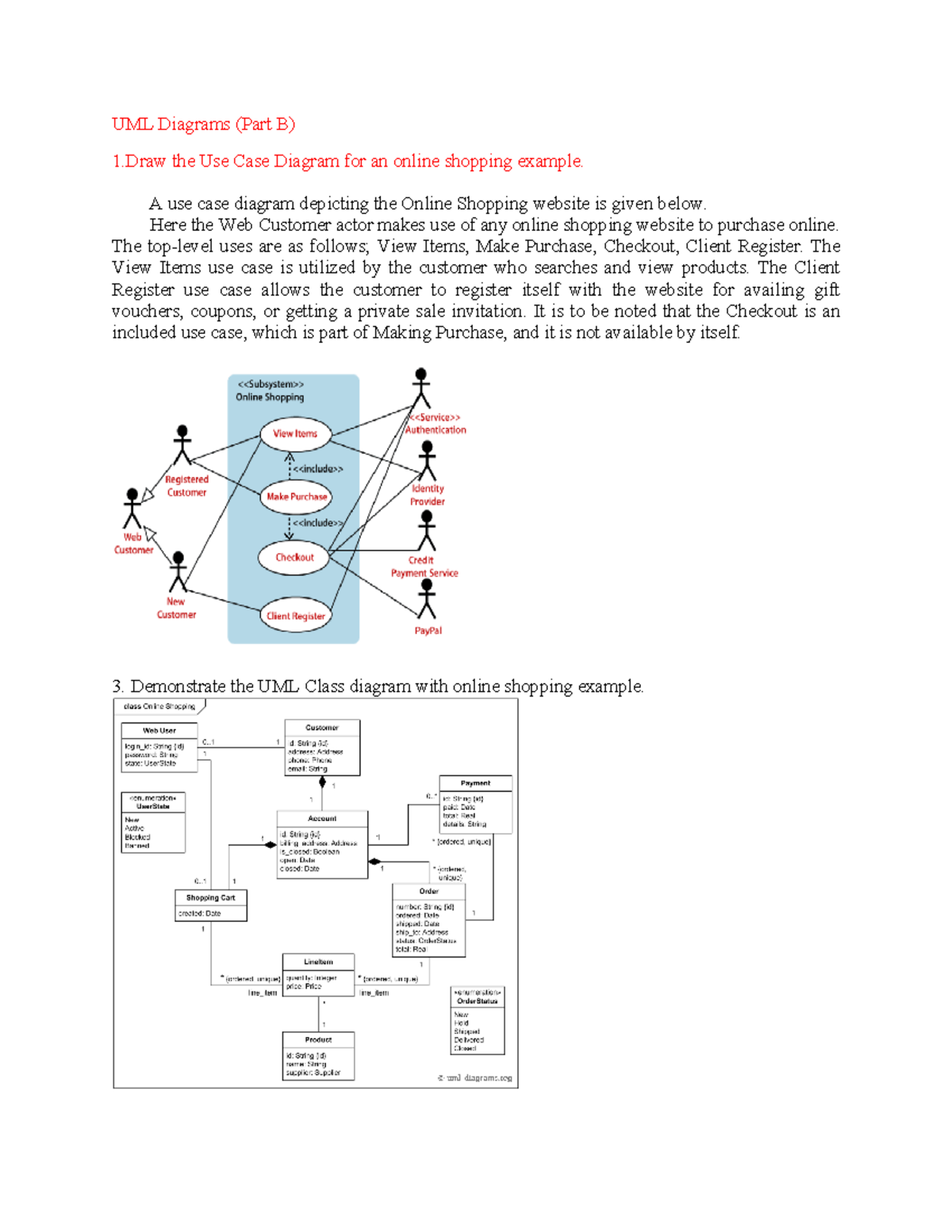 UML Diagrams- PART B - Oodp - UML Diagrams (Part B) 1 the Use Case Diagram for an online ...