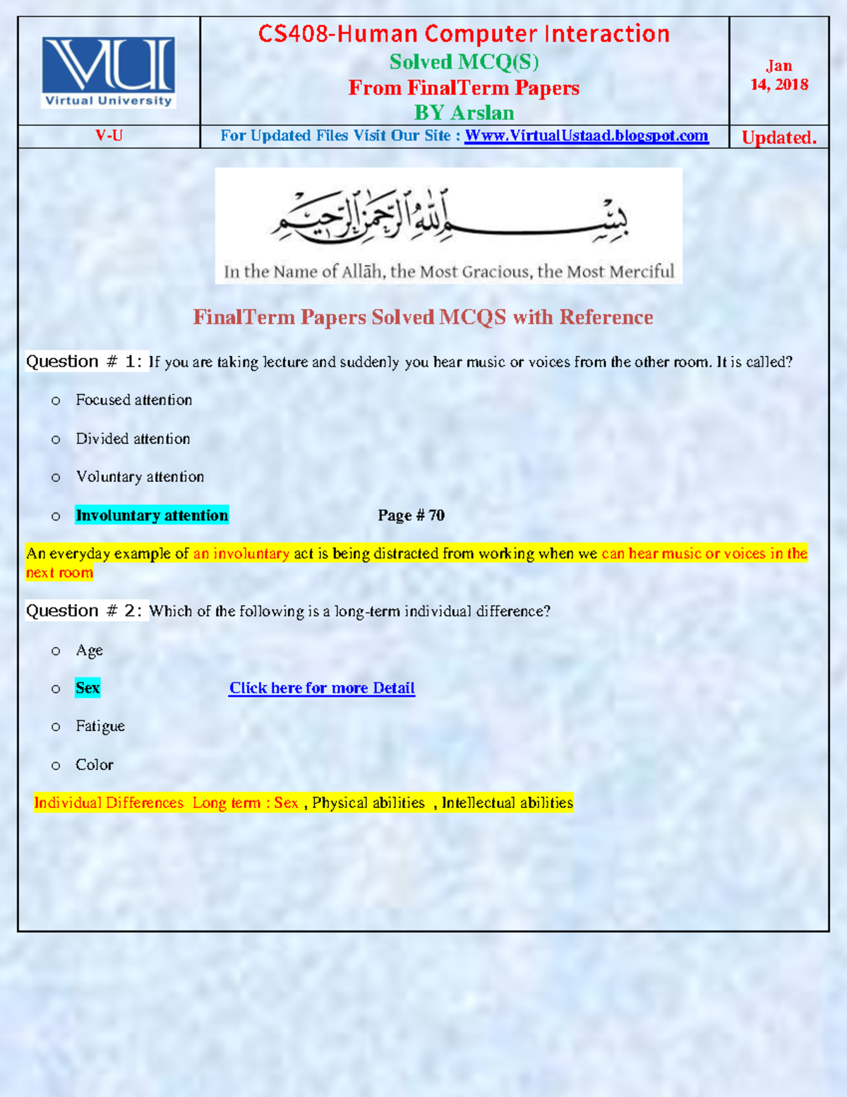 CS408 Final Term MCQs By Arslan vu students - Solved MCQ(S) From FinalTerm Papers BY Arslan Jan ...