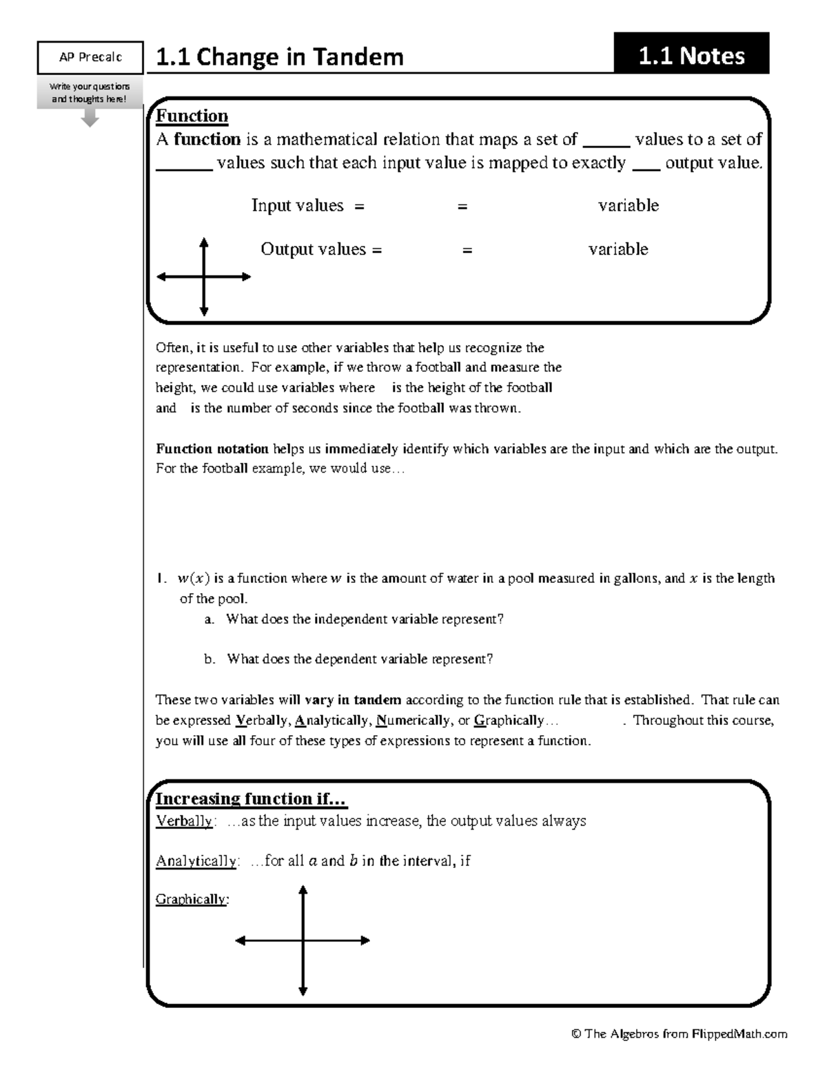 AP Precalc 1.1 Function Notes: Understanding Changes in Tandem - Studocu