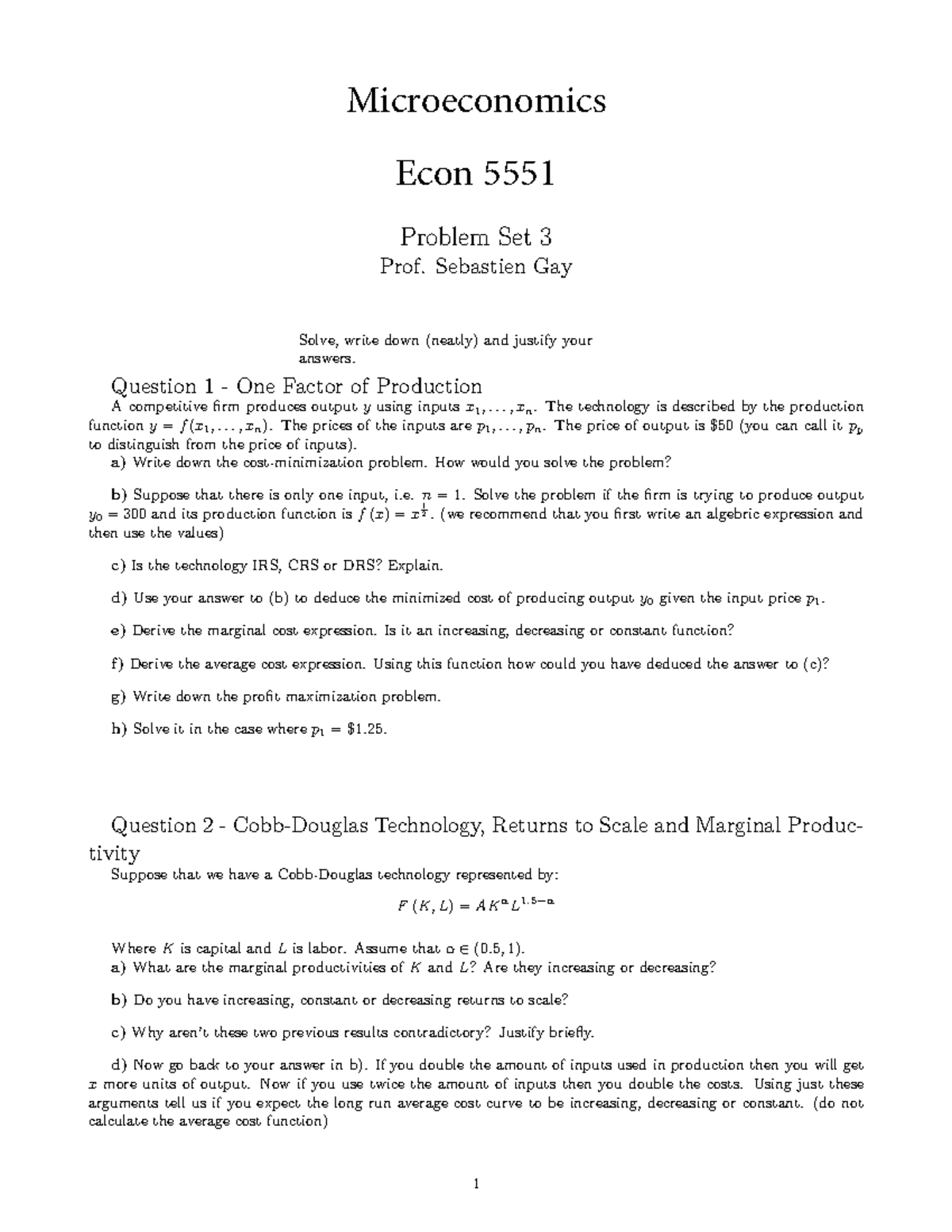 PS3 Econ+5551 - Homework Problem Set 3 Solutions - Studocu