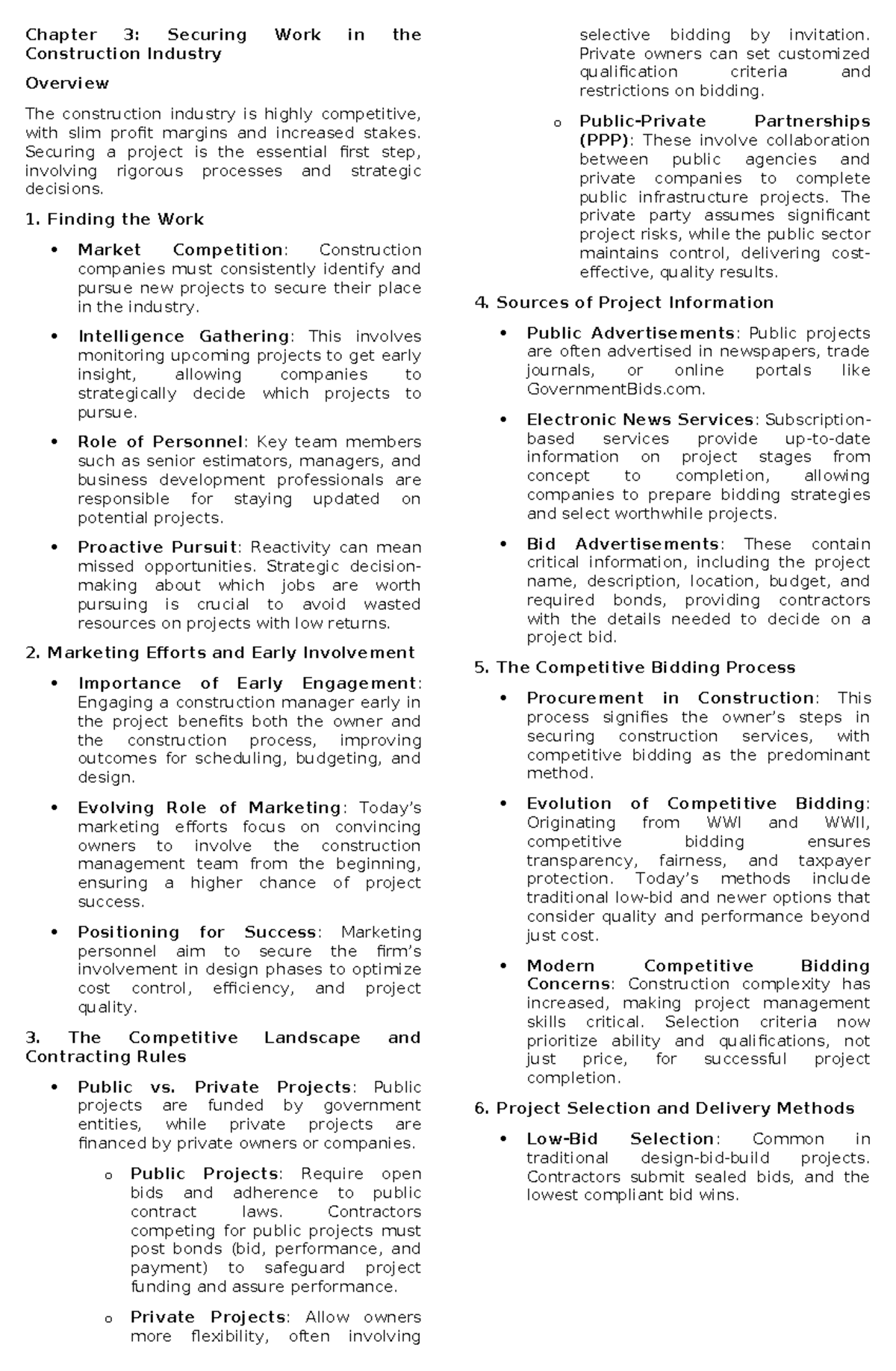 CMPM Reviewer - Chapter 3: Securing Work in Construction Industry - Studocu