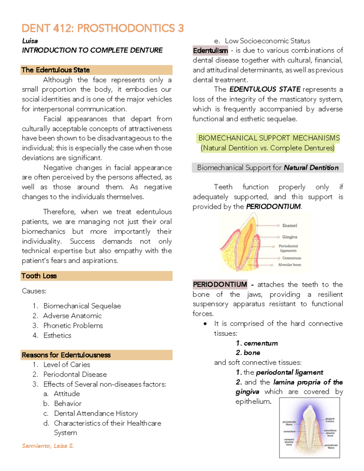 Prosthodontics-3 - Notes - Luisa INTRODUCTION TO COMPLETE DENTURE The ...