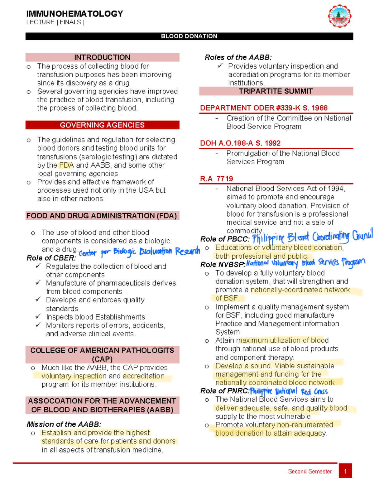 Blood Banking Notes - Immunohematology Lecture for Finals - Studocu