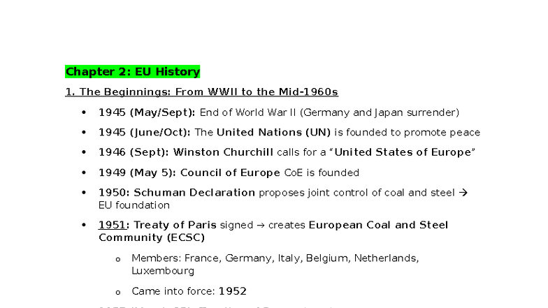 Chapter 2: EU History - Key Events from WWII to Present - Studocu
