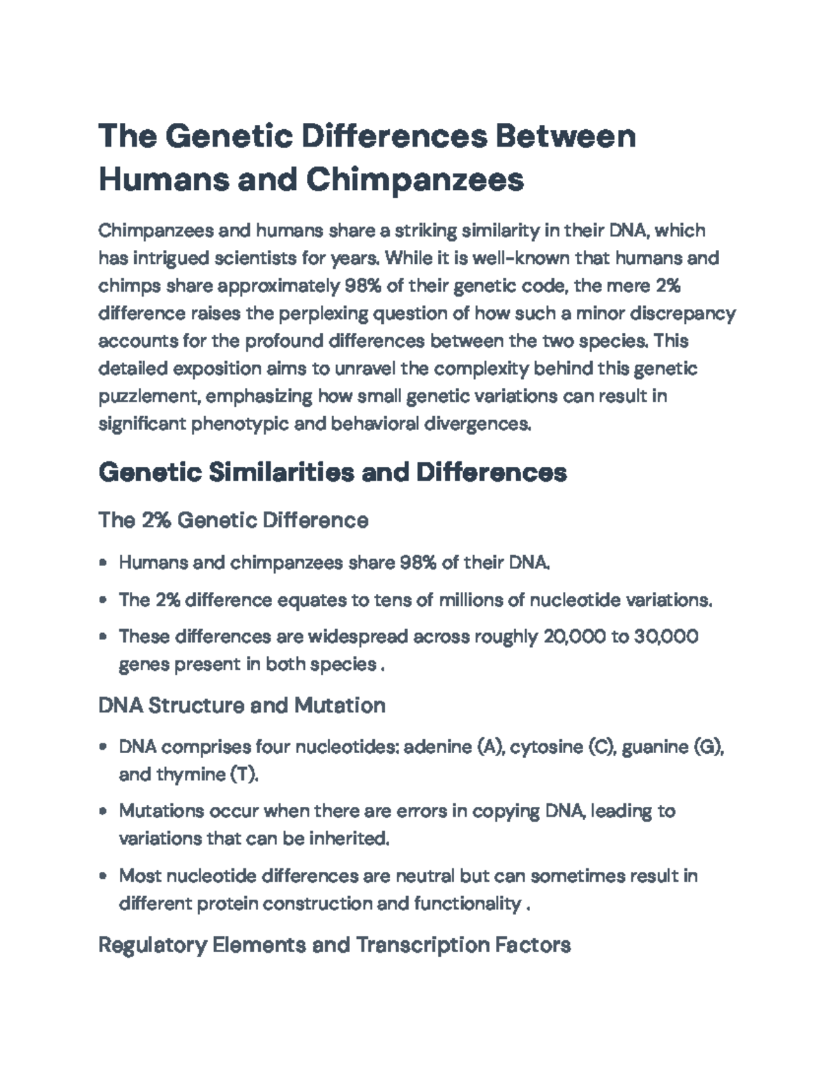 Genetic Similarities and Differences Between Humans and Chimpanzees ...
