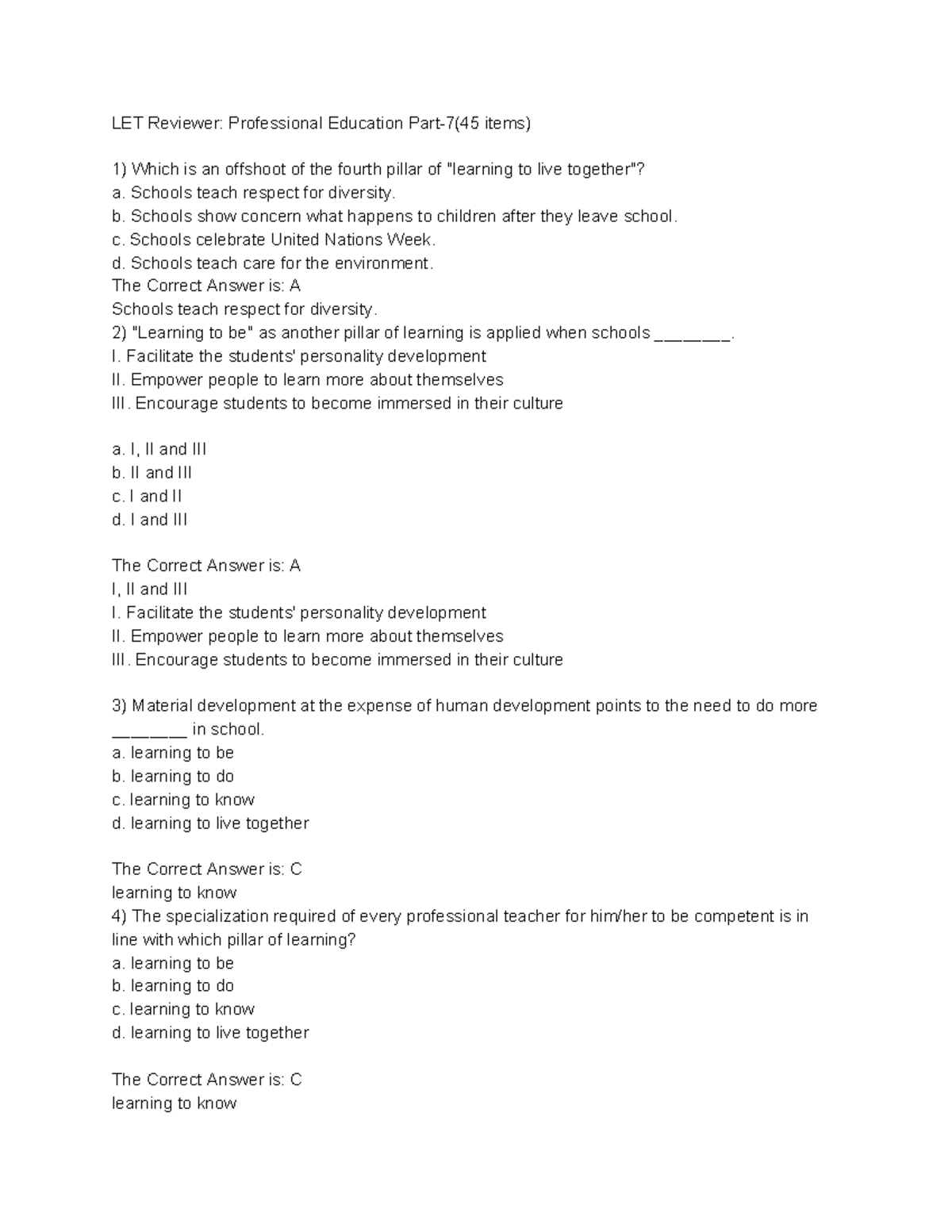 LET 1 Reviewer: Professional Education Chapter 7 Quiz (45 Questions ...