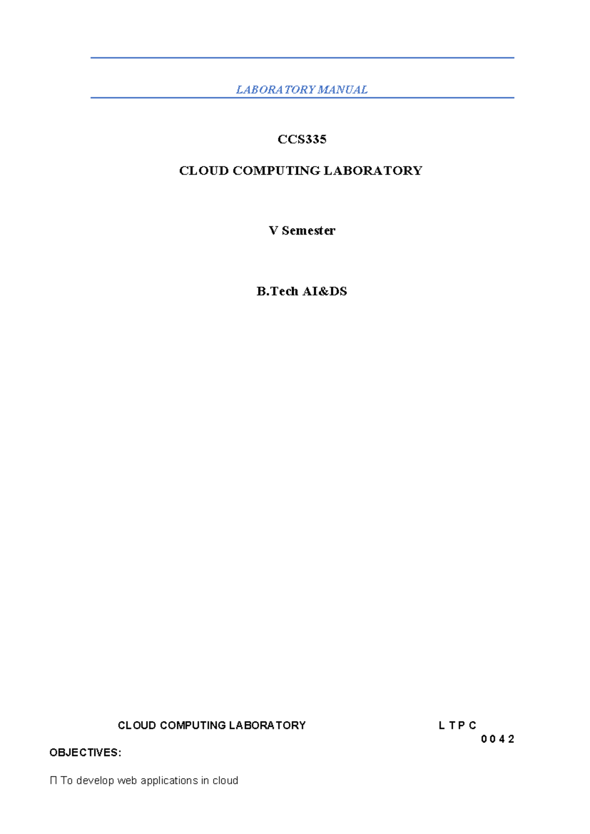 CC Lab Manual - Cloud Computing Laboratory Practical (B.Tech AI&DS ...