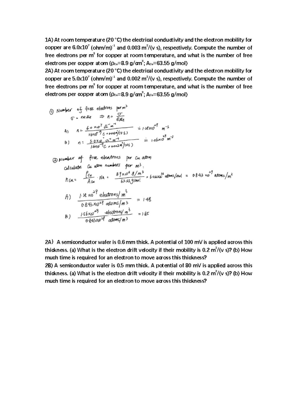 Assignment 4 Solutions: Electrical Conductivity & Electron Mobility ...