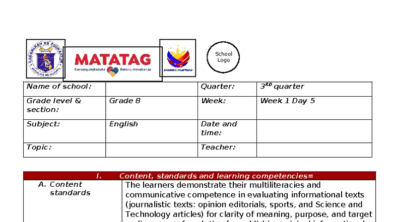 DLP Q3 English 8: Evaluating Informational Texts & Editorial Writing ...