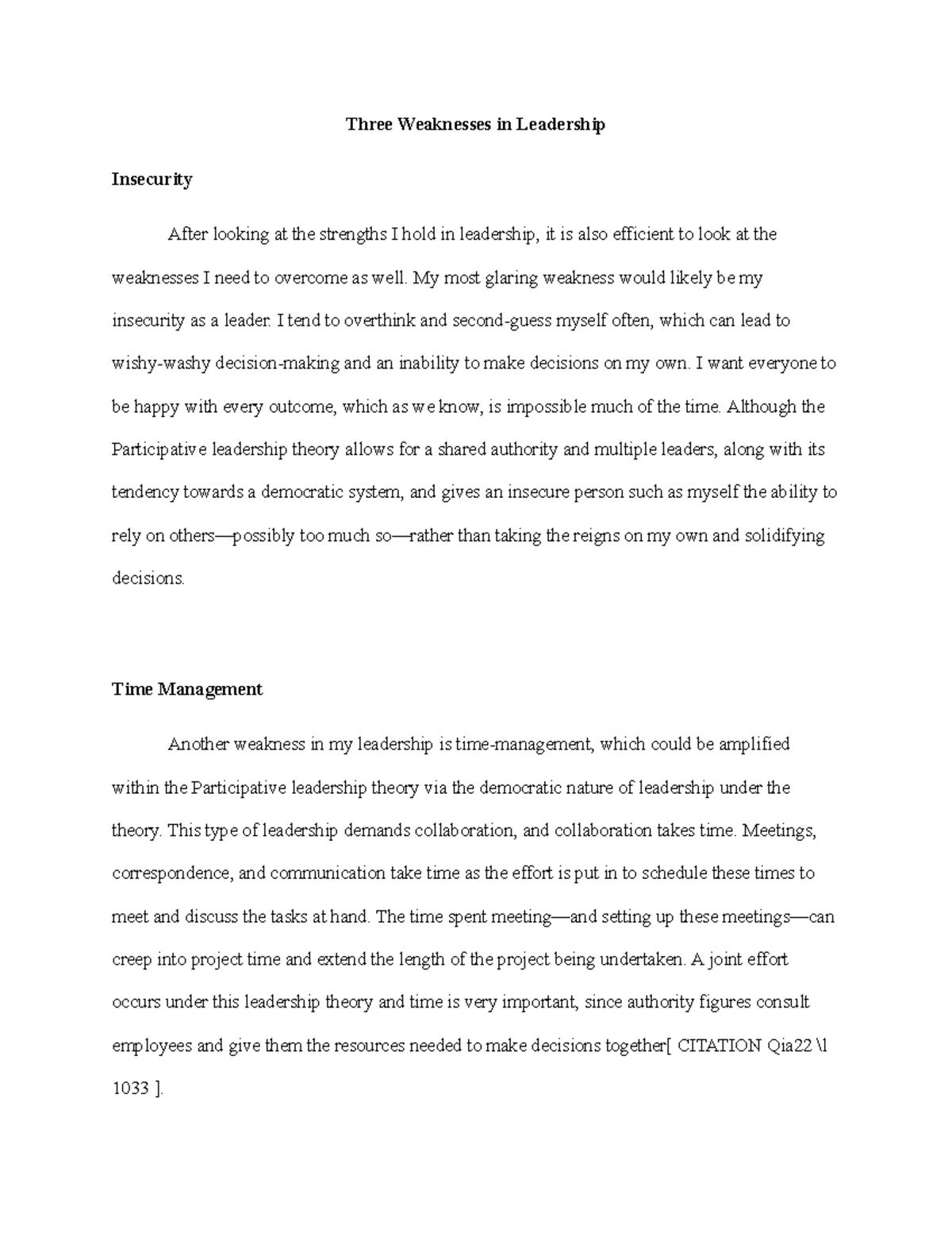 C200 Task 1: Analyzing Leadership Weaknesses in Insecurity, Time ...