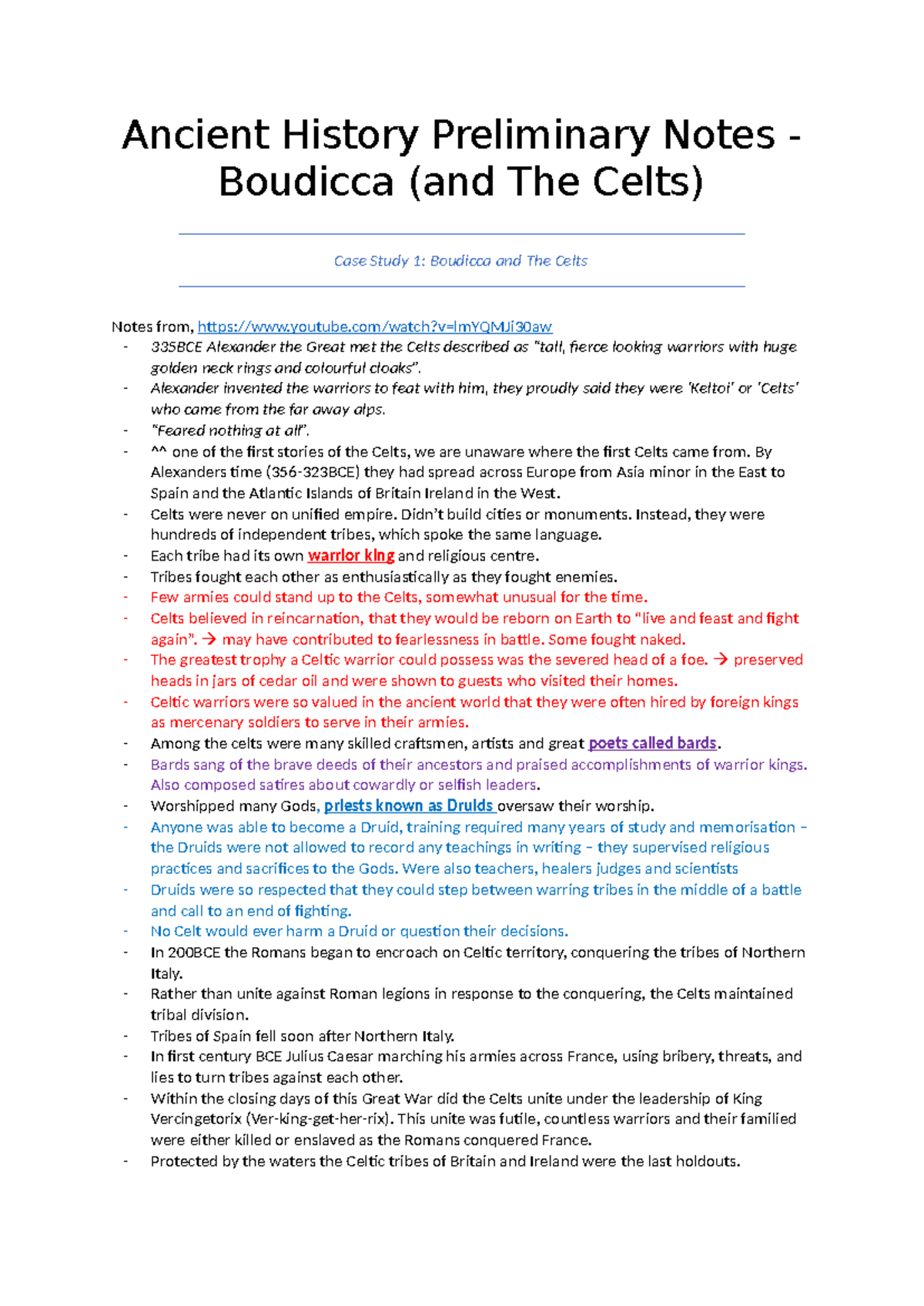 Ancient History Case Study: Boudicca and The Celts Notes - Studocu