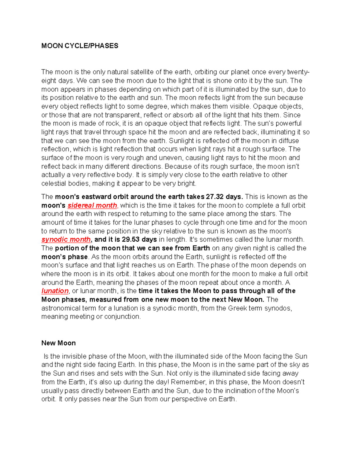 Moon Phases - Summary (ASTR 101) - Studocu