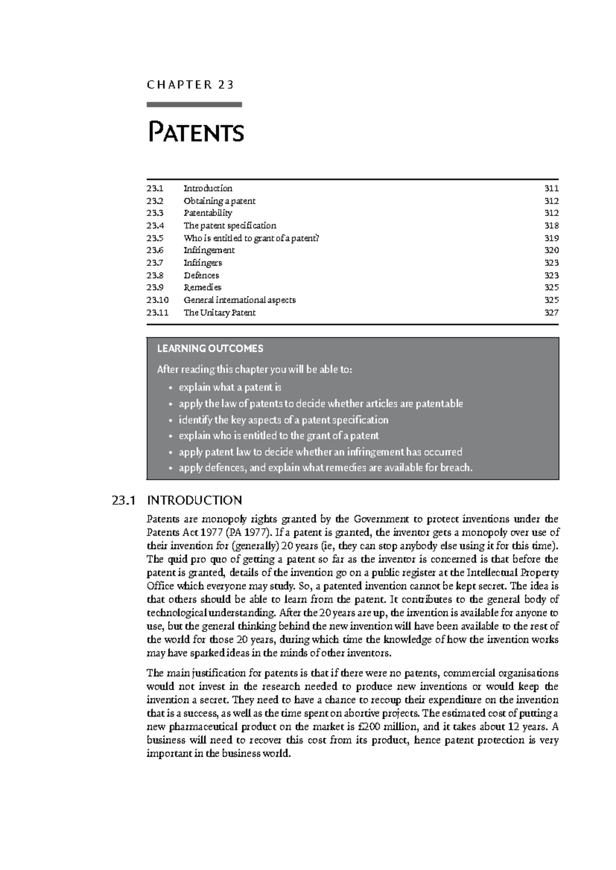 Chapter 23 - Patents 311: Key Concepts and Legal Framework - Studocu