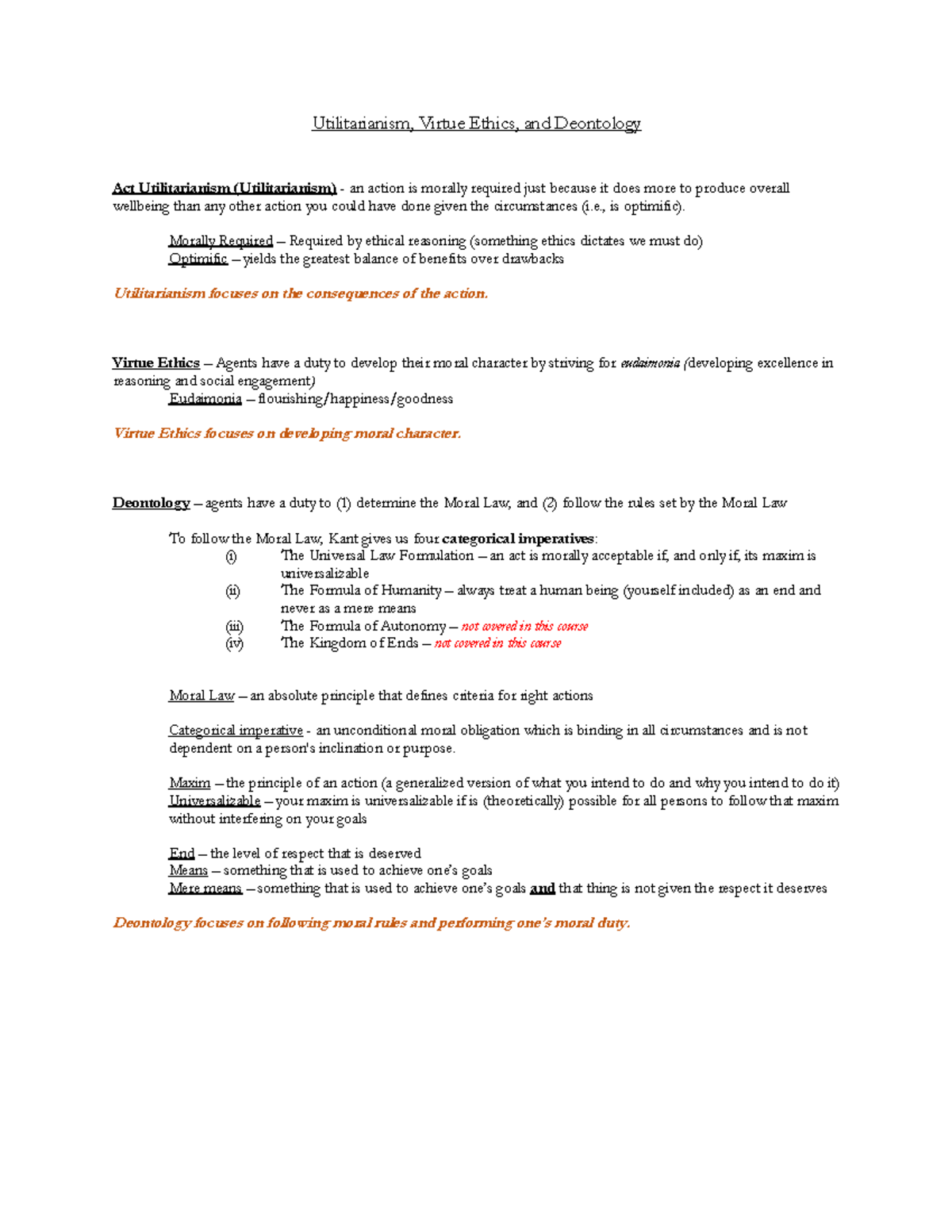 Intro to Theories: Notes on Utilitarianism, Virtue Ethics & Deontology ...