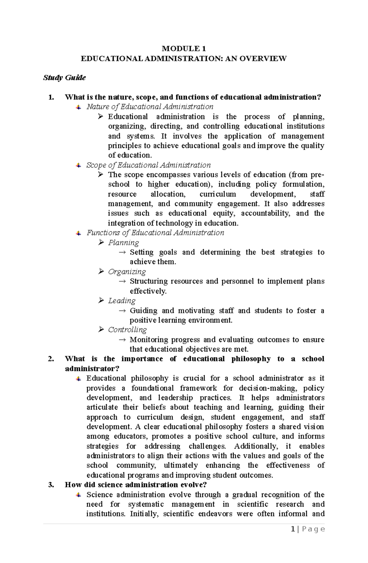Practicum in Ed Admin - Comprehensive Module 1 & 3 Review Guide - Studocu