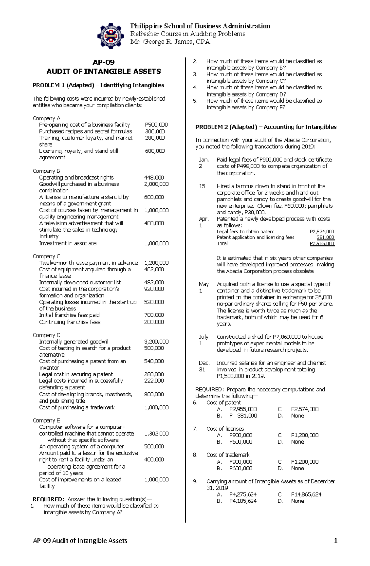 AP-09 Intangible Assets Audit: Analysis & Problem Solving Guide - Studocu