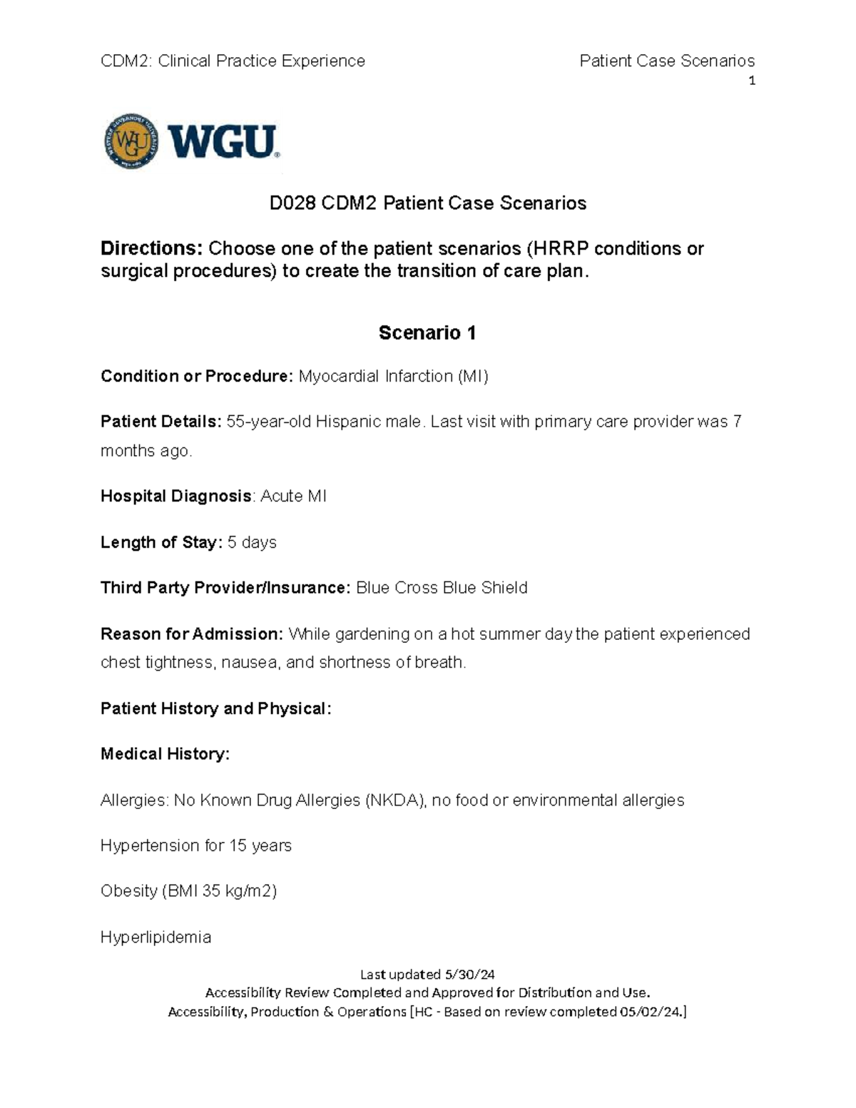 CDM2: Clinical Practice Experience Patient Case Scenarios Overview ...