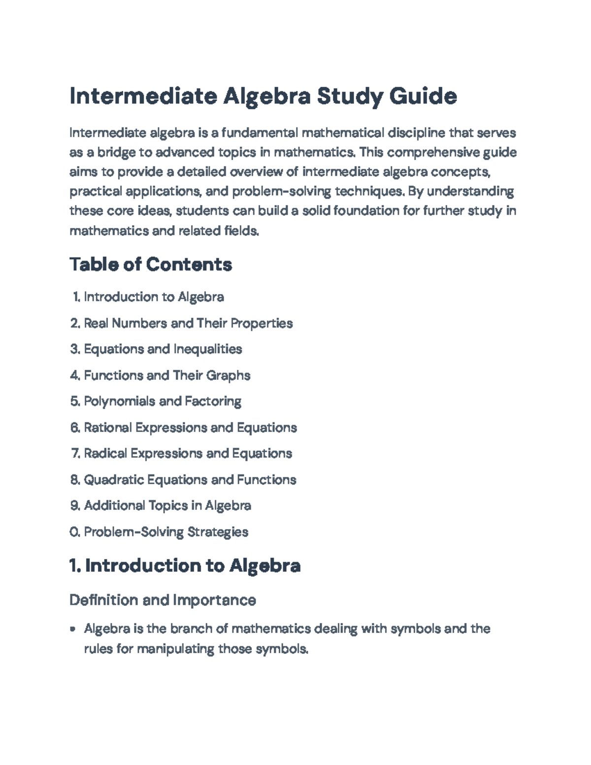 Intermediate Algebra Study Guide: Key Concepts & Techniques for Success ...