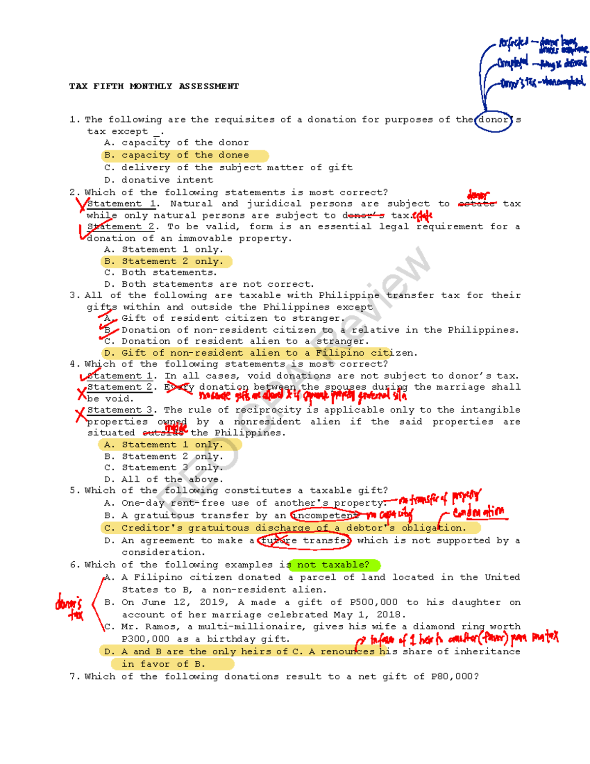 REO 2024 - TAX Fifth Monthly Assessment Review Notes - Studocu