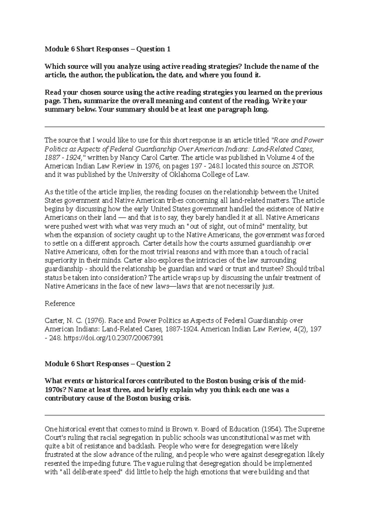 Module 6 Short Responses: Analysis of Historical Events and ...