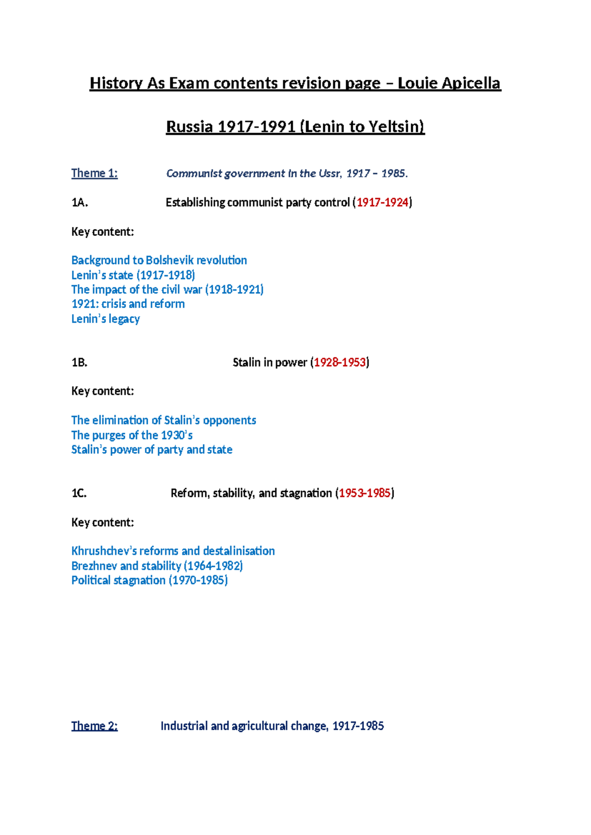 History As Exam contents revision page - Russia - History As Exam ...