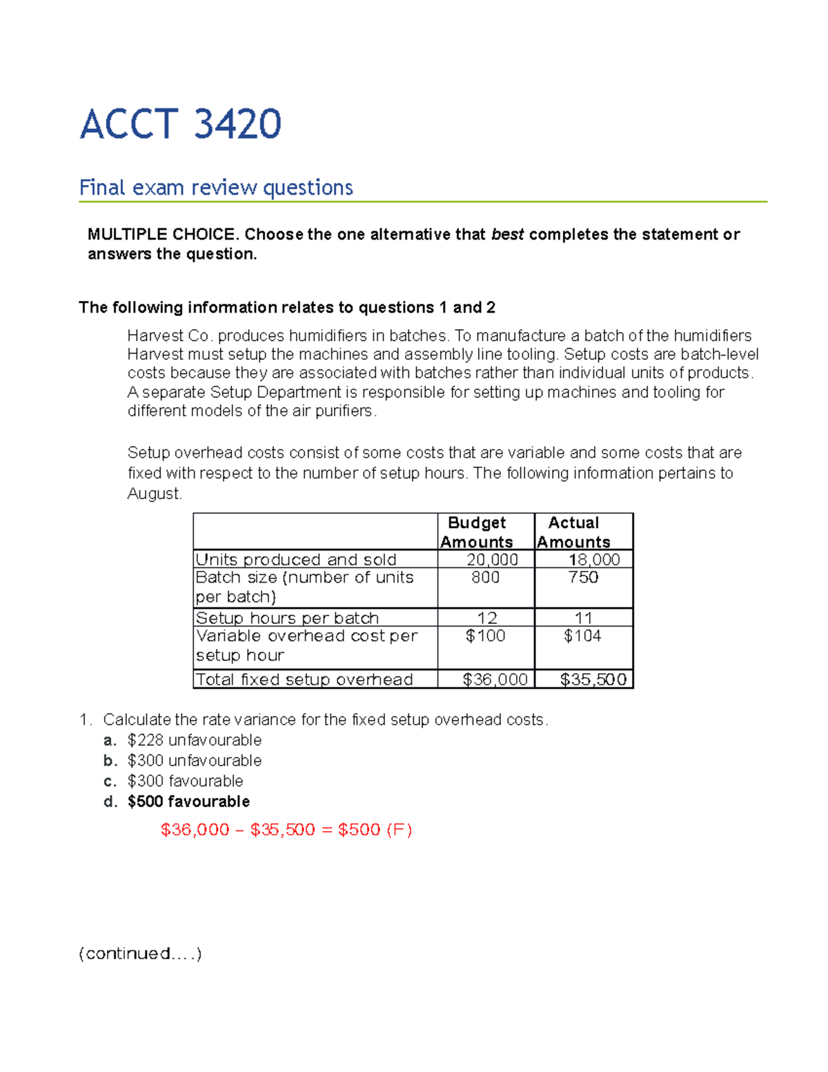 3420 - Final Exam Review Questions and Solutions - Studocu