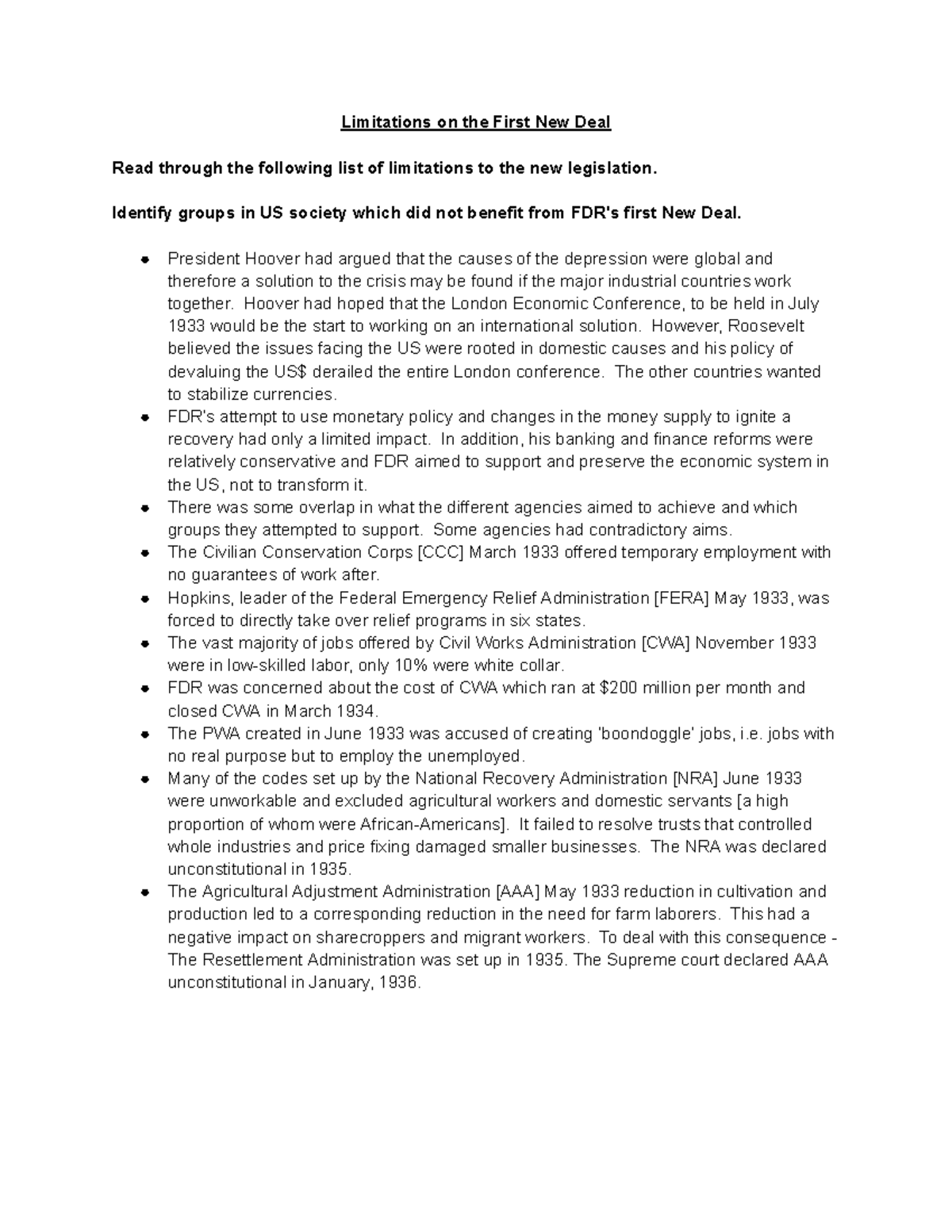 Limitations of the First New Deal: Identifying Impacted Groups ...