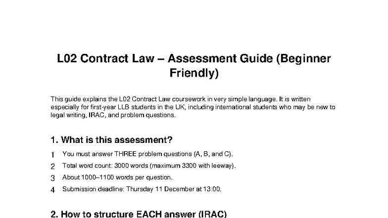 L02 Contract Law Assessment Guide: A Beginner's Overview - Studocu