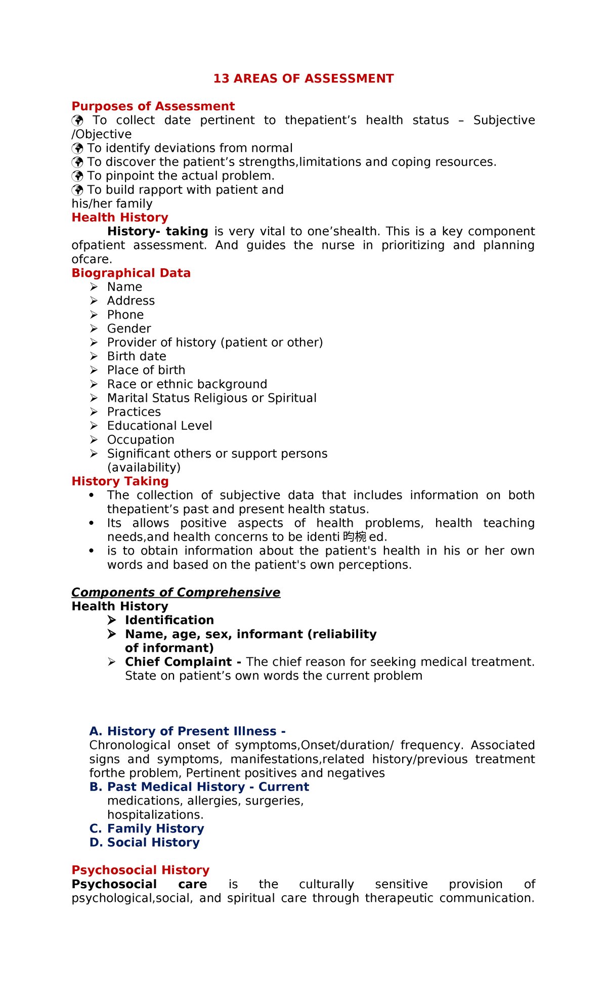 13 Areas of Patient Assessment: A Comprehensive Overview - Studocu
