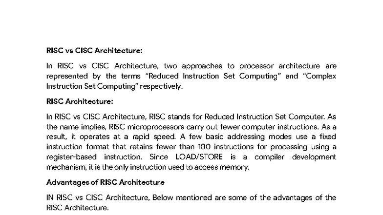 RISC vs CISC Architecture: A Comprehensive Unit-3 Overview - Studocu