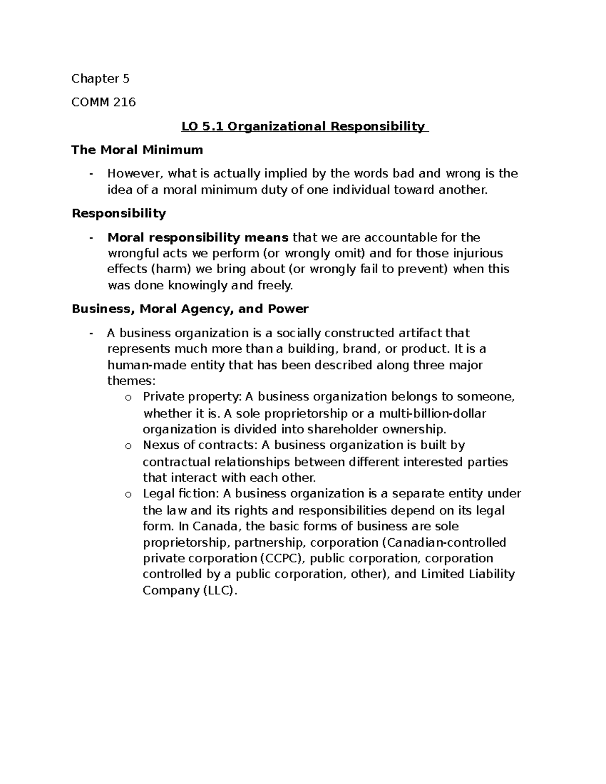Chapter 5 COMM 216: Understanding Organizational Responsibility and CSR ...