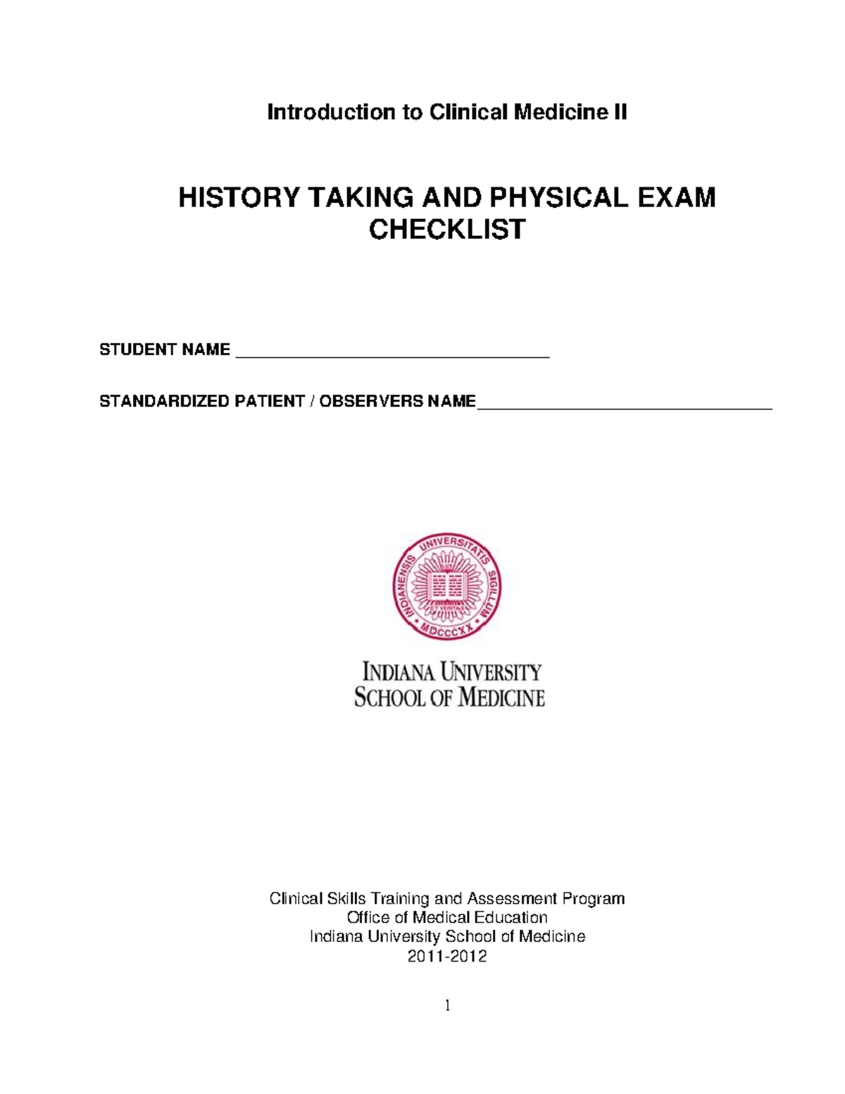 History Taking and Physical Exam Checklist – Clinical Medicine II - Studocu