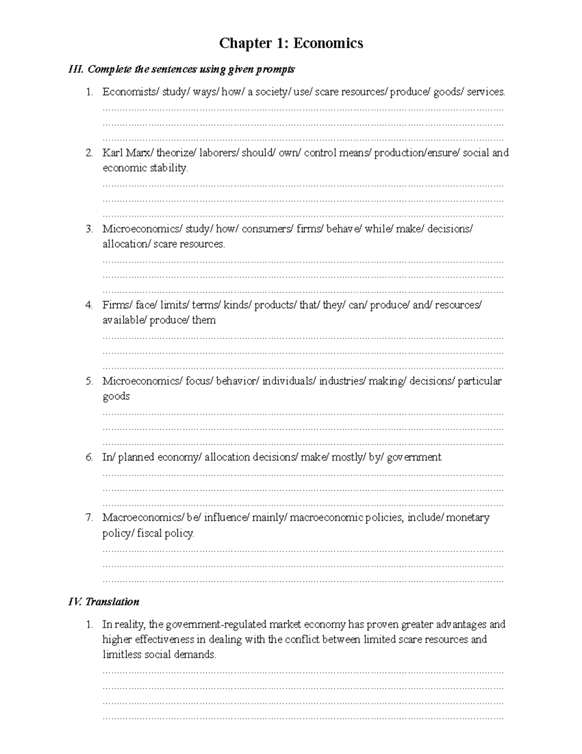 Chapter 1: Economics Revision on Scarcity and Resource Allocation - Studocu