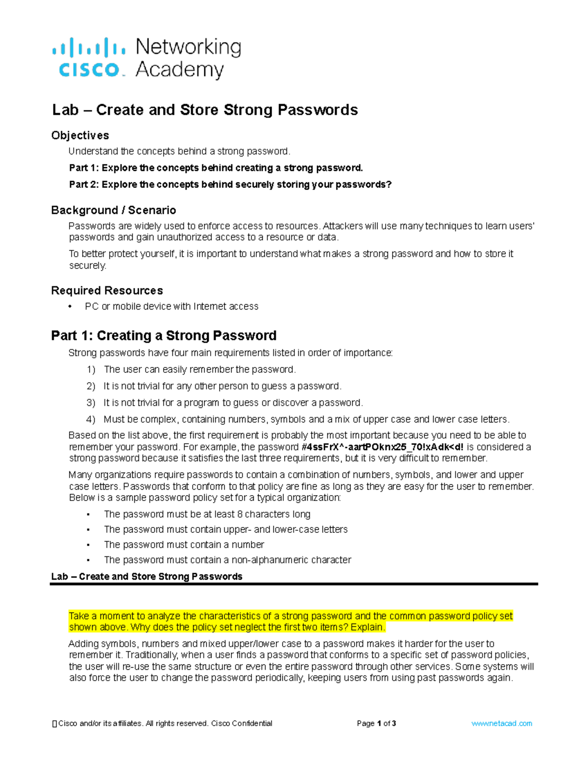 Lab 3.1.1.5 - Creating and Storing Strong Passwords Guide - Studocu