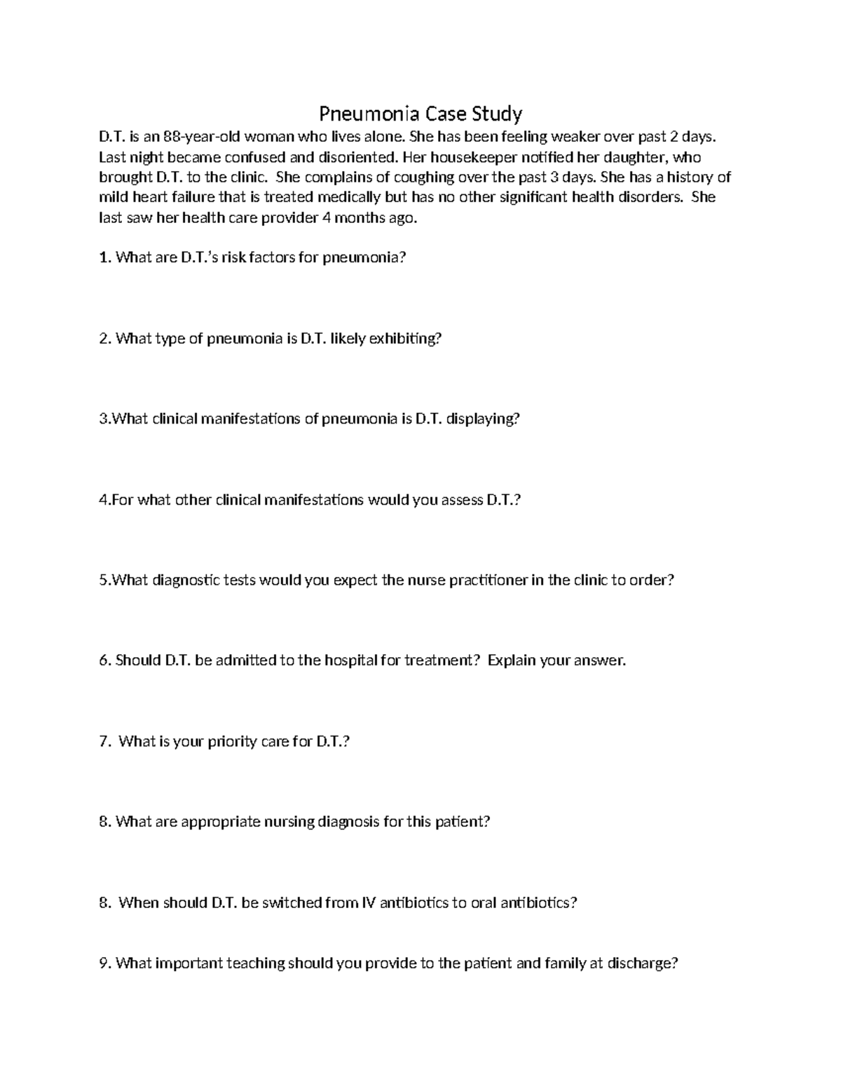 Pneumonia Case Study (Practice Assignment) - Risk Factors & Nursing ...
