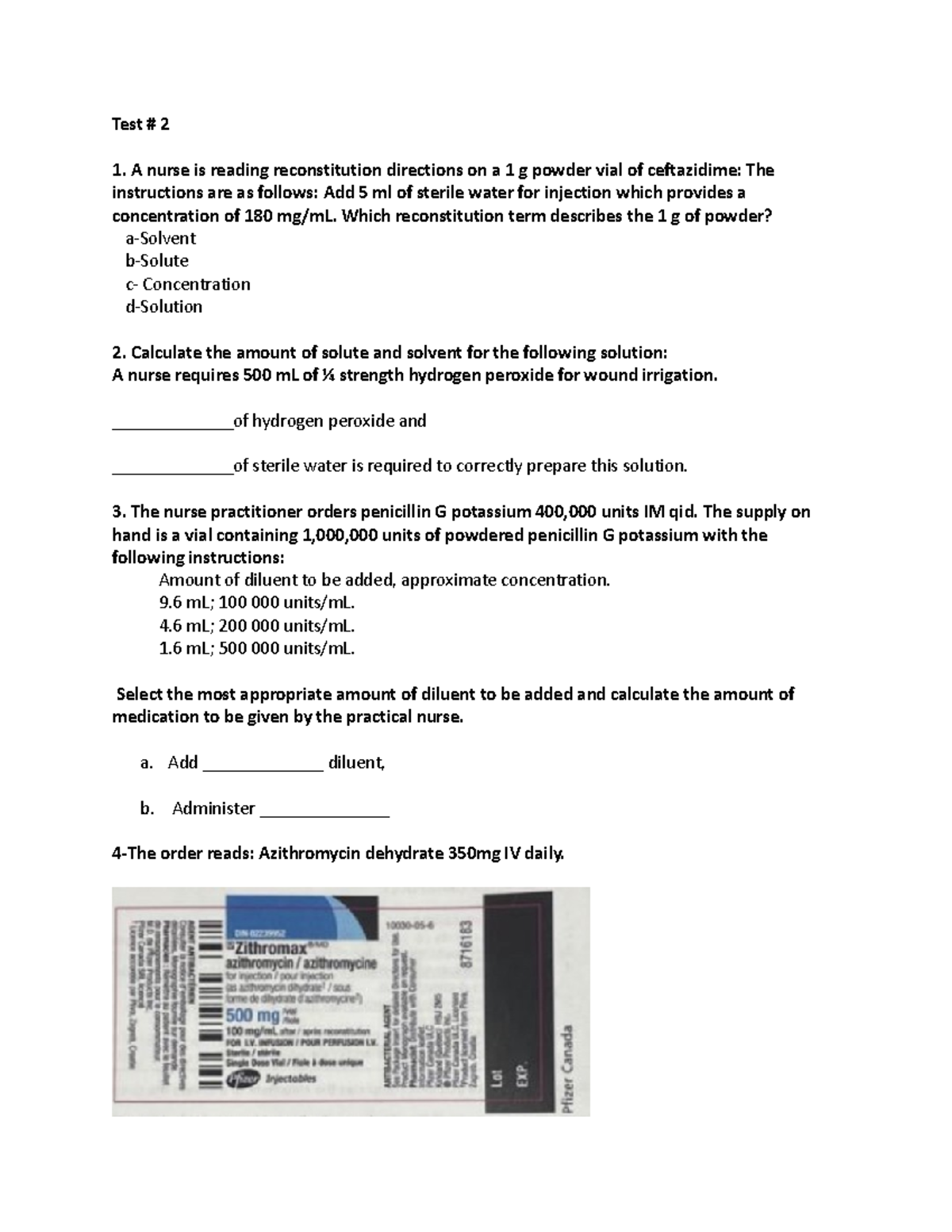 PN3 Math Practice Test #2: Reconstitution & Dosage Calculations - Studocu