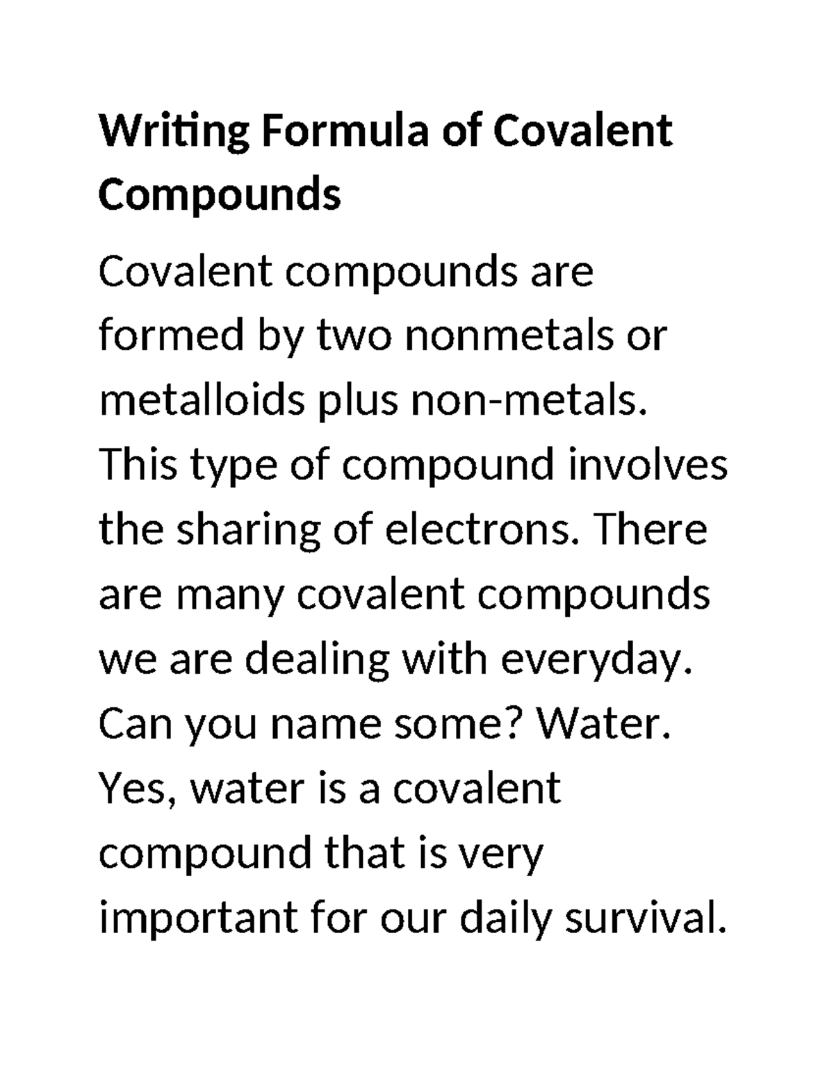 Covalent Compounds: Naming & Formula Rules for Chem 101 - Studocu