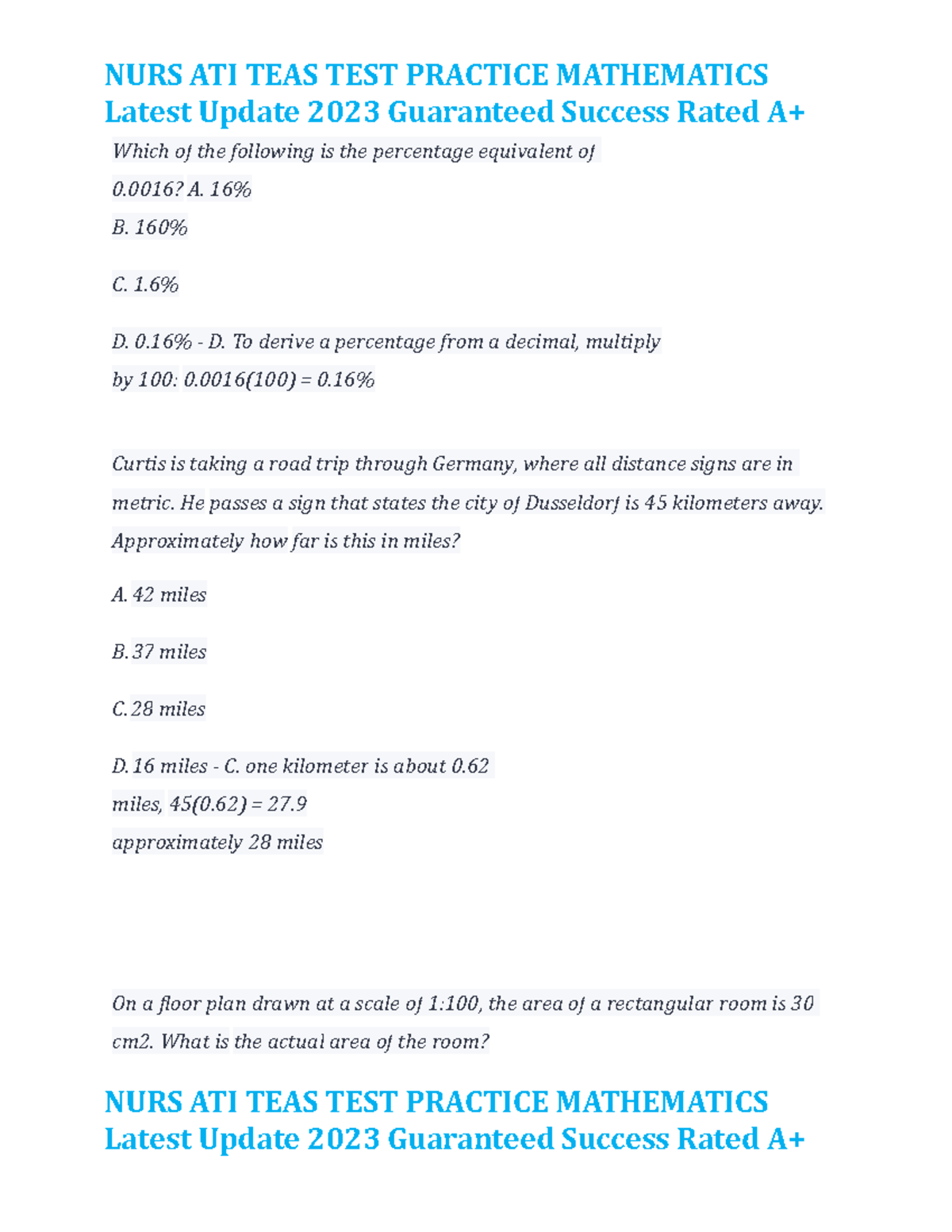 Ati teas test practice mathematics - Latest Update 2023 Guaranteed ...