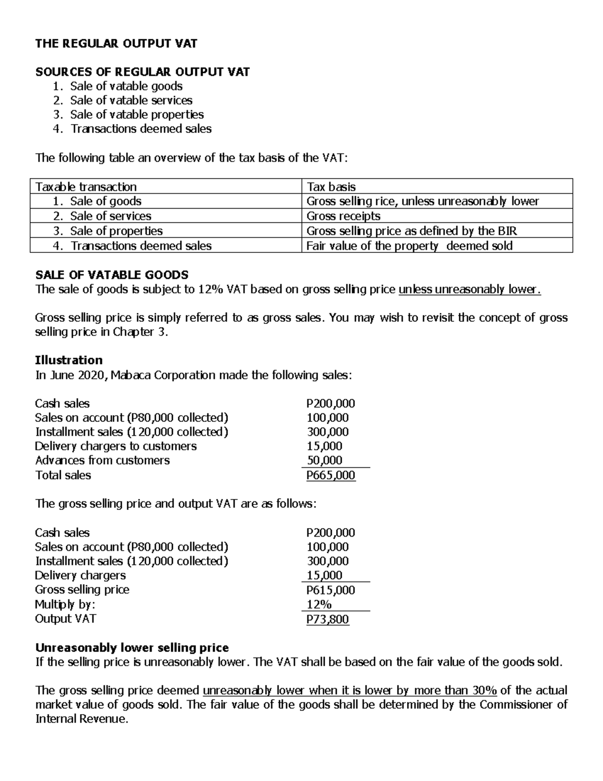 7 - tax - THE REGULAR OUTPUT VAT SOURCES OF REGULAR OUTPUT VAT Sale of ...