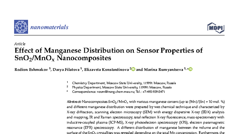 Effect of Manganese Distribution on Sensor Properties of SnO2 ...