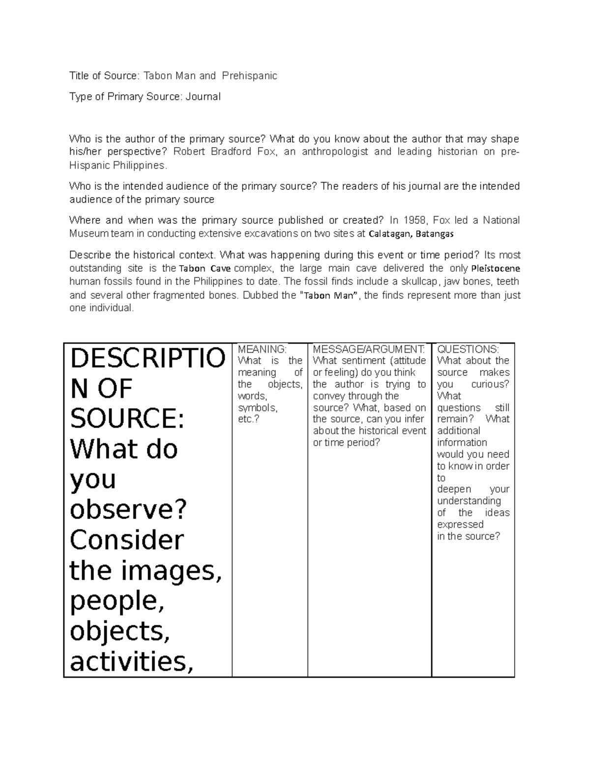 Activity 6: Analyzing the Tabon Man in Prehispanic Context - Studocu