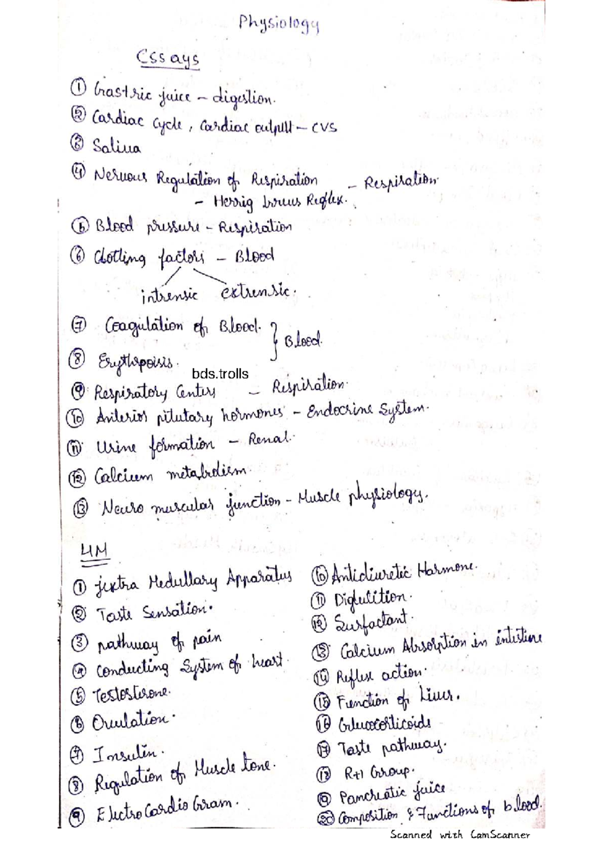 Physiology Questions - BDS: Key Topics in Human Physiology - Studocu