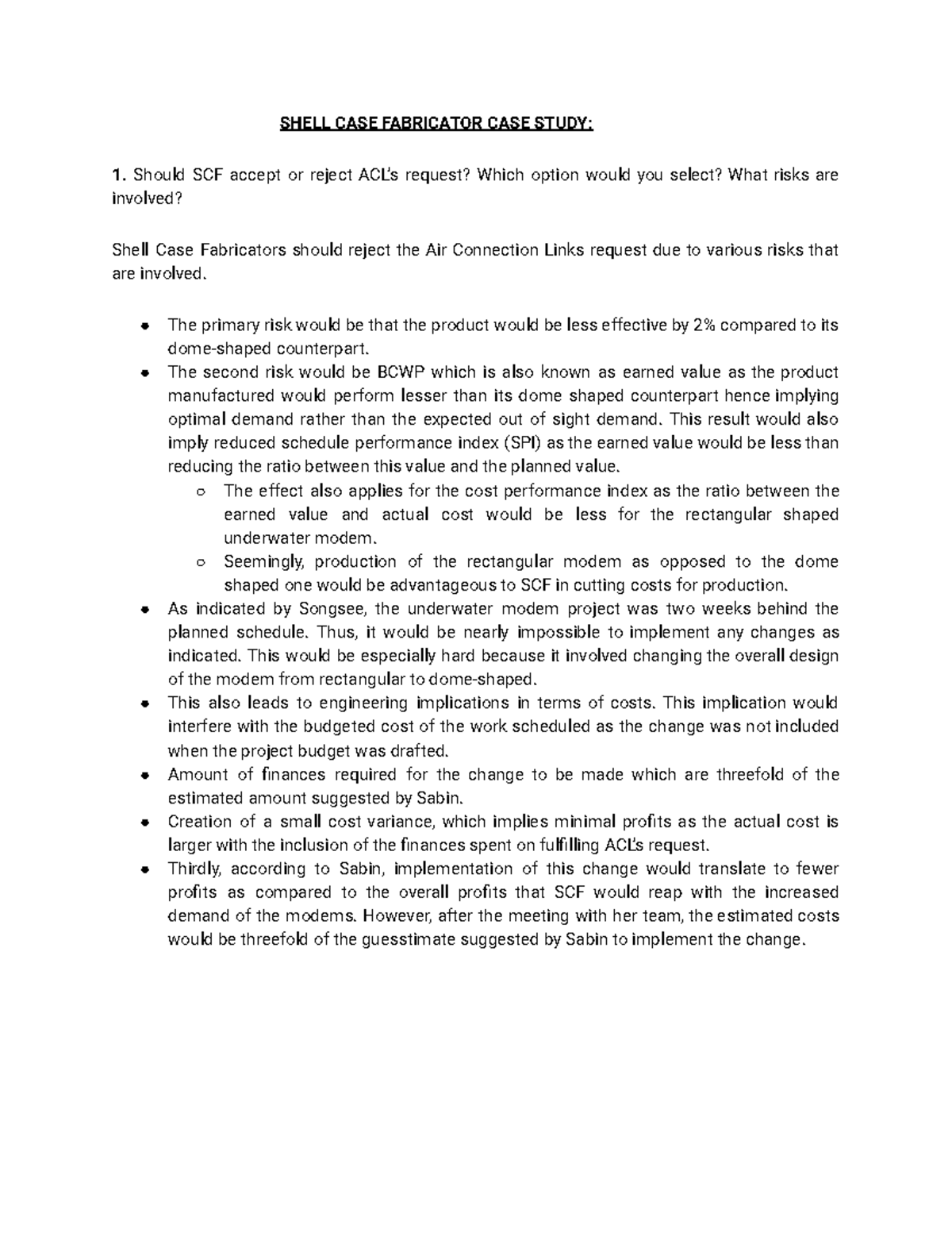 MSE 402 Assignment - MSE 402 - SHELL CASE FABRICATOR CASE STUDY: 1 ...